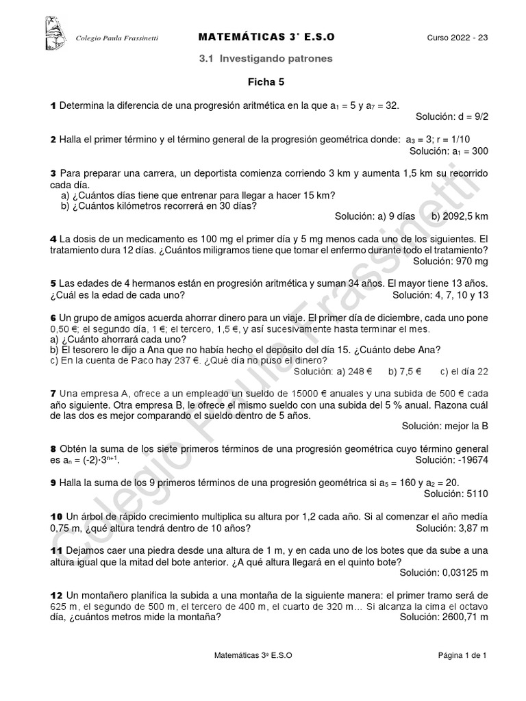 Progresiones Aritméticas y Geométricas | PDF