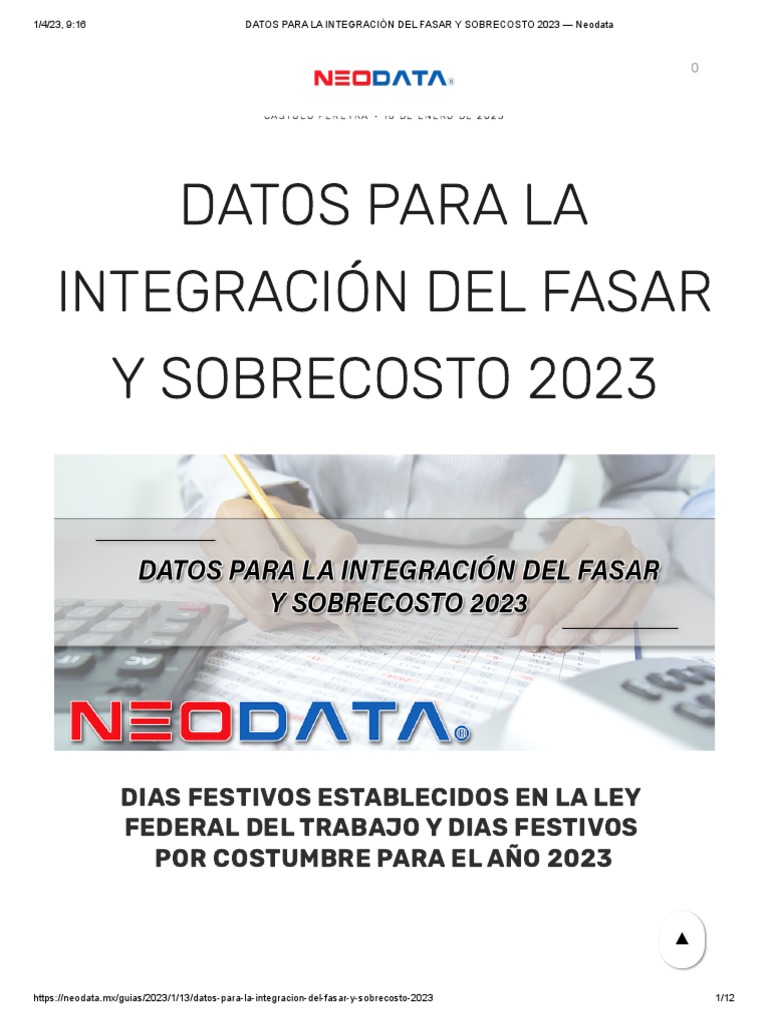 DATOS PARA LA INTEGRACIÓN DEL FASAR Y SOBRECOSTO 2023 - Neodata | PDF
