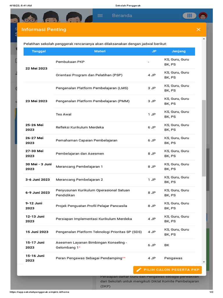 Jadwal PKP Sekolah Penggerak 3 | PDF