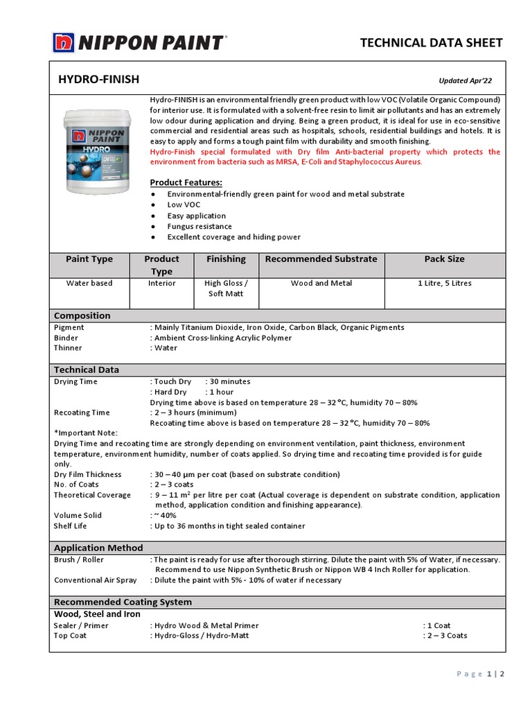 Eco-Friendly Hydro-Finish Paint Data Sheet | PDF | Paint | Materials