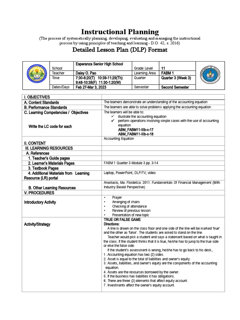 DLP Fundamentals of Accounting 1 - Q3 - W3 | PDF | Equity (Finance ...