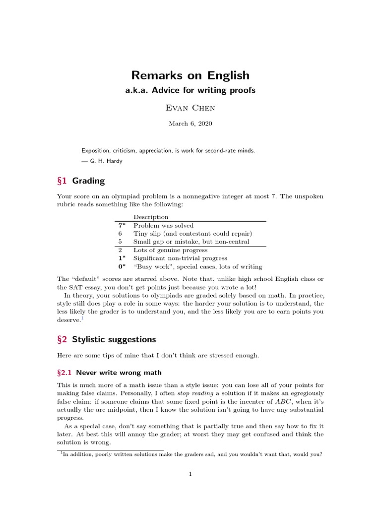Evan Chen-How To Write Proofs | PDF | Equations | Mathematical Proof