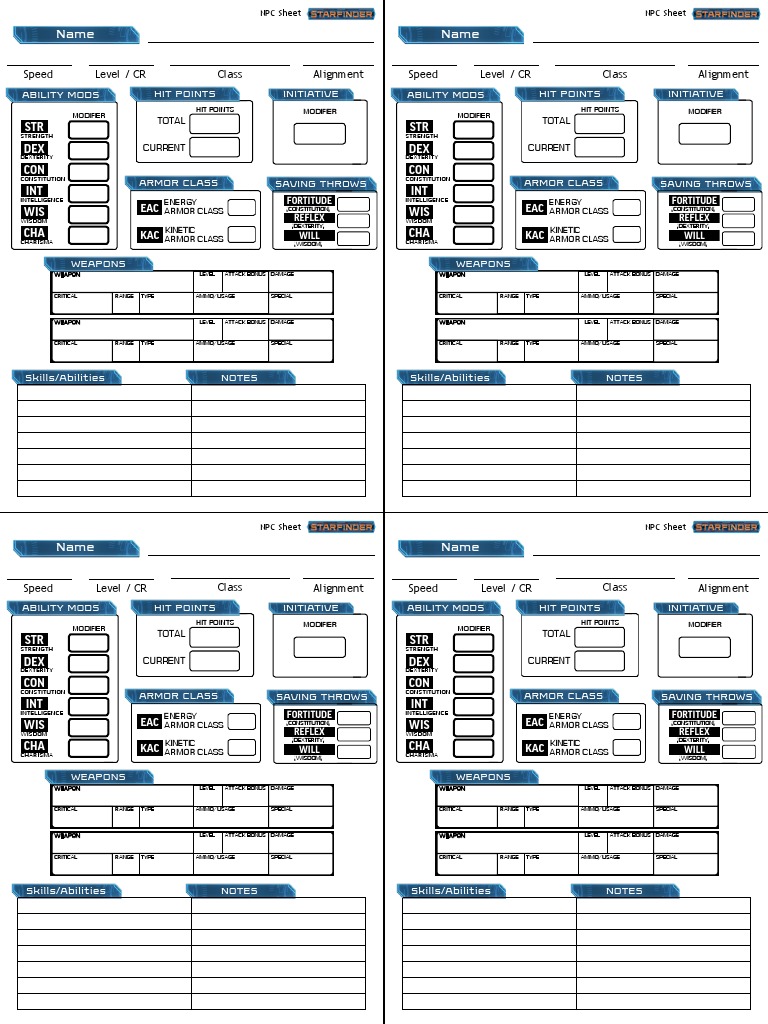 Starfinder NPC Sheet | PDF | Role Playing Games | Fantasy Games