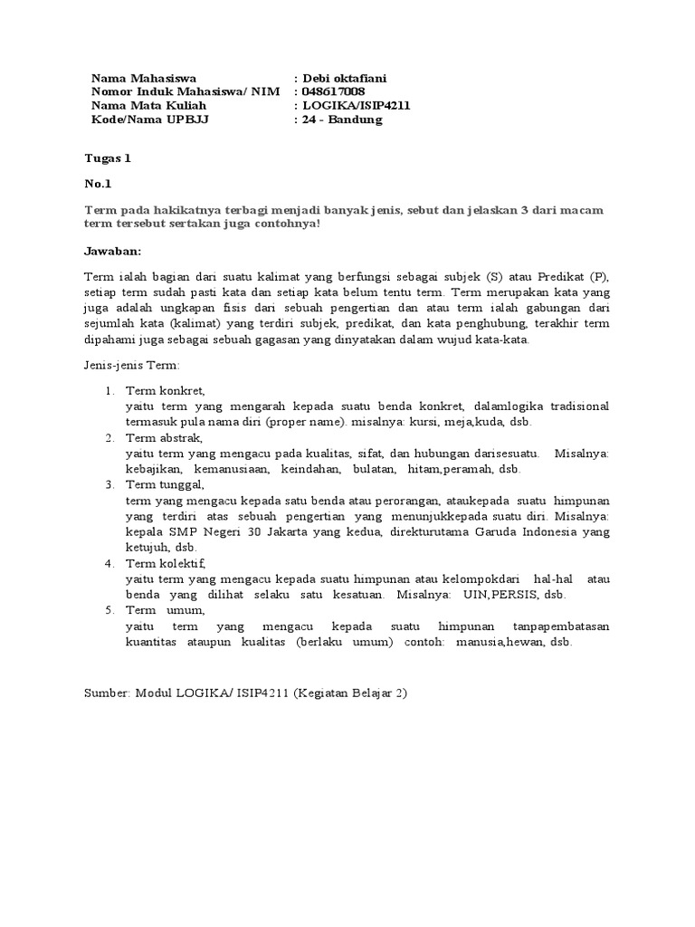 Tugas 1 LOGIKA | PDF