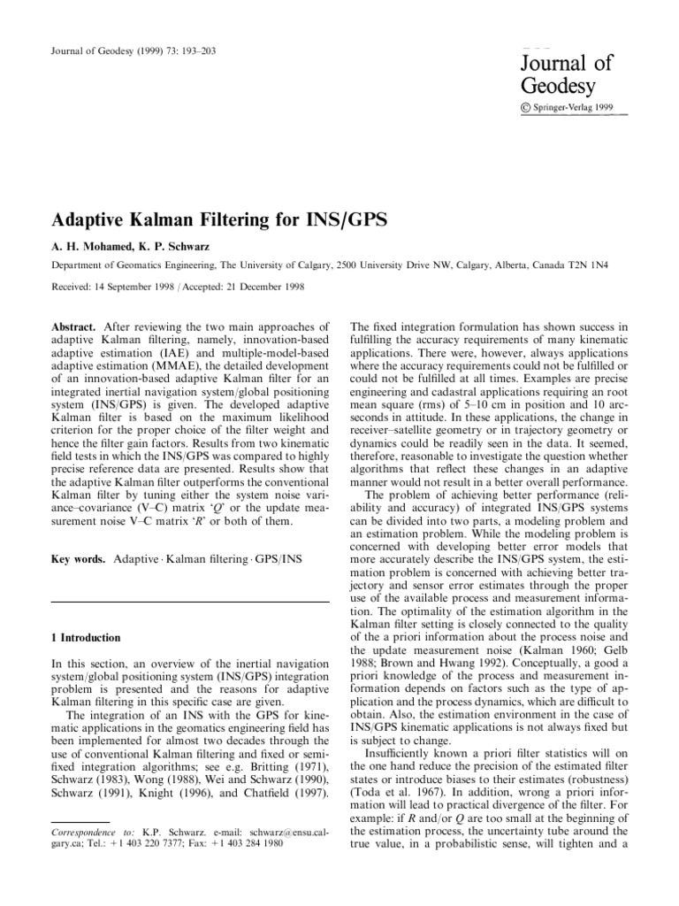 Adaptive Kalman Filtering For INS and GPS | PDF | Kalman Filter ... Adaptive Kalman Filtering For INS and GPS | PDF | Kalman Filter ...