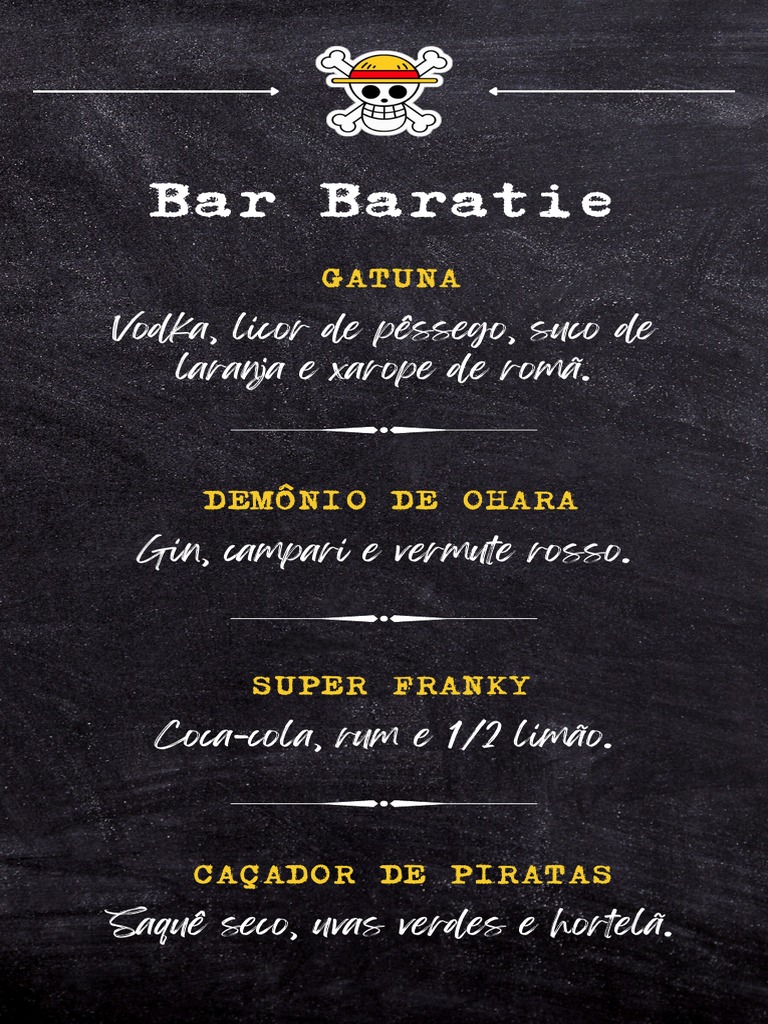 Cardápio One Piece (Tamanho Original) | PDF | Gastronomia, comida e vinho