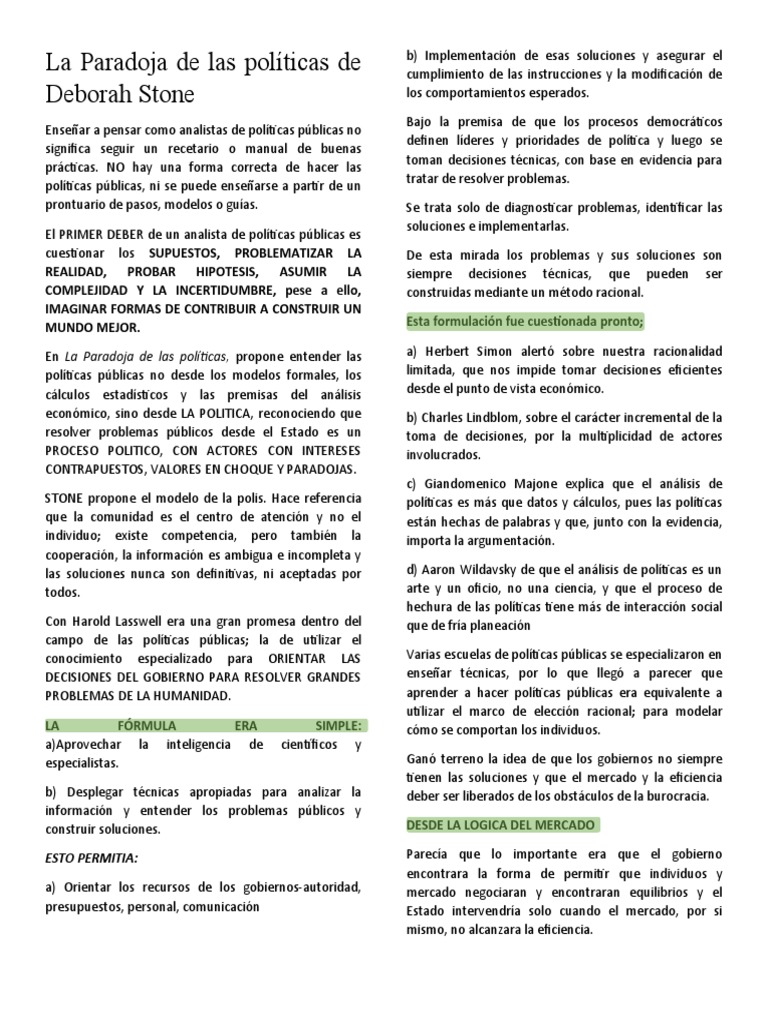 La Paradoja de Las Políticas de Deborah Stone | PDF