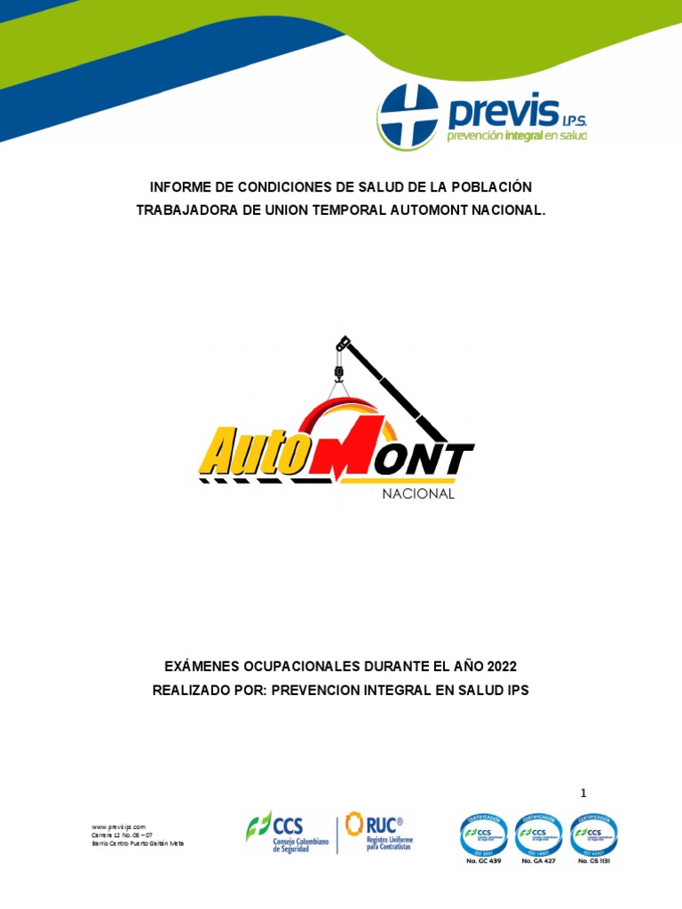Informe de Condiciones de Salud-Union Temporal Automont Nacional | PDF ...