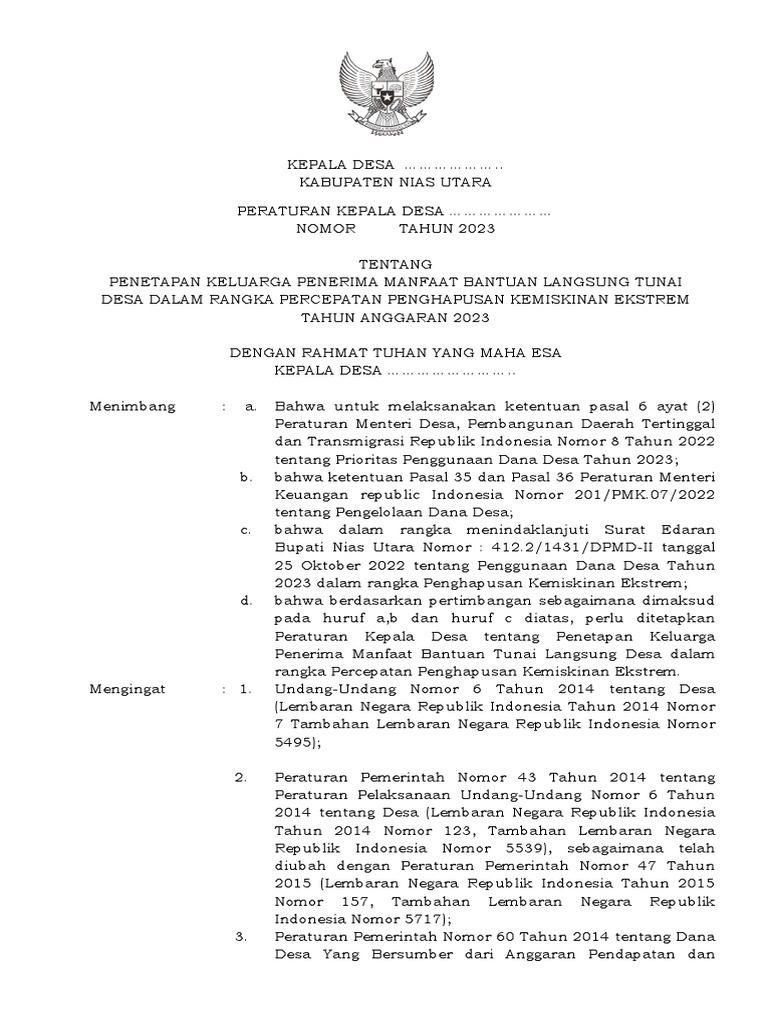 Contoh Format Perkades BLT 2023 | PDF