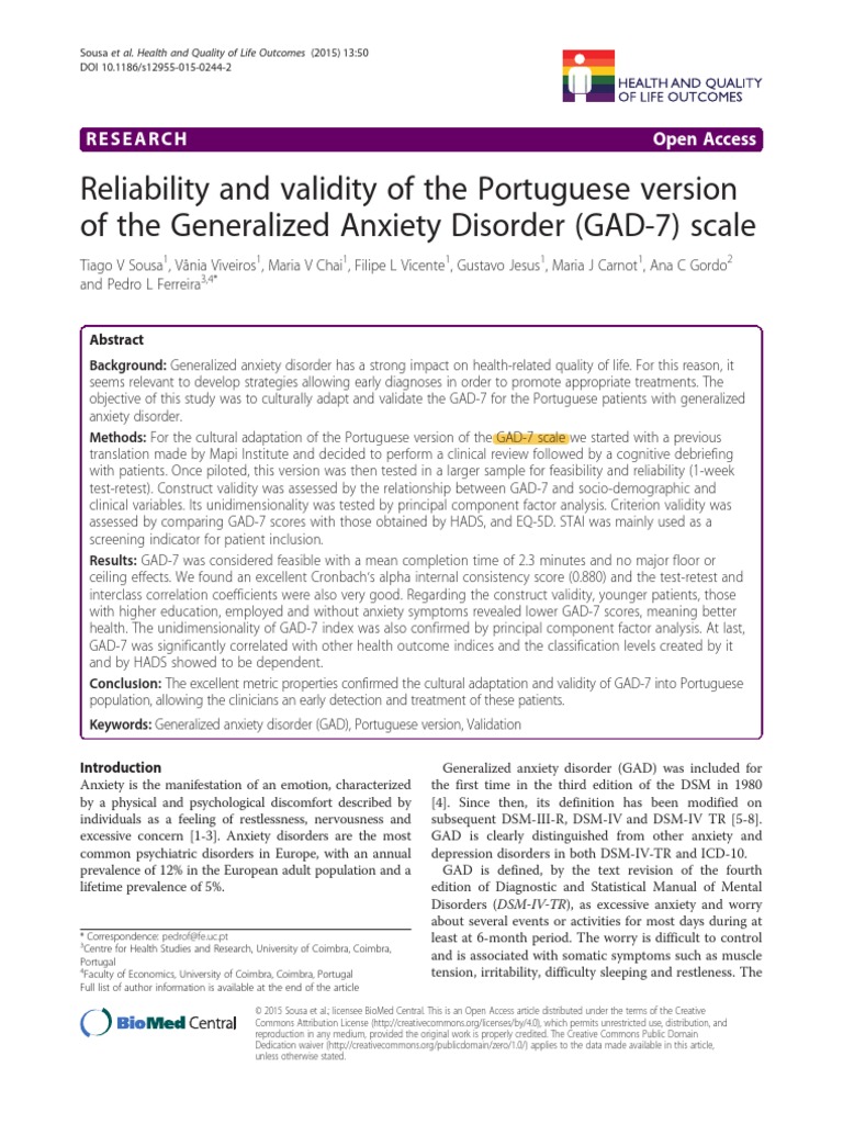 Gad 7 B Đào Nha | PDF | Diagnostic And Statistical Manual Of Mental ...