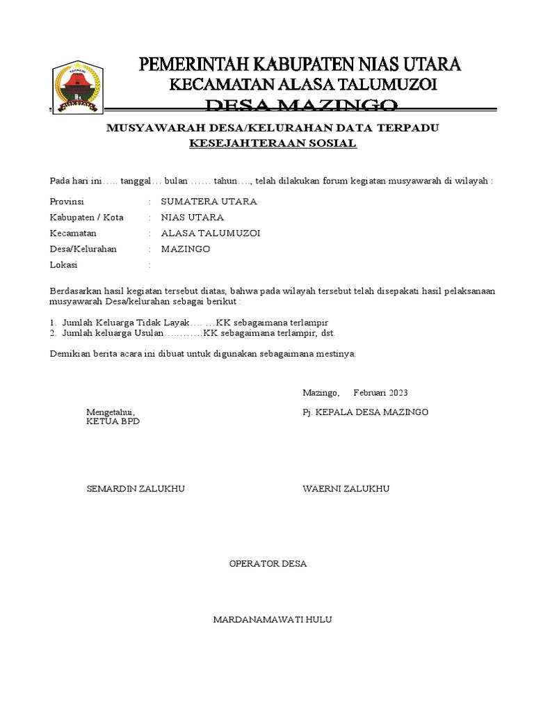 CONTOH BERITA ACARA DESA | PDF