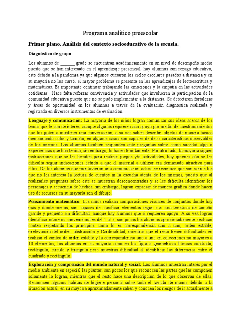 Propuesta Programa Analitico | PDF | Aprendizaje | Evaluación