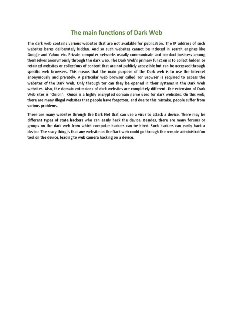 The Main Functions of Dark Web | PDF