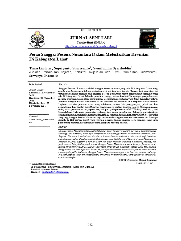Jurnal Seni Tari: Tiara Lindita, Supriyanto Supriyanto, Syarifuddin Syarifuddin | PDF