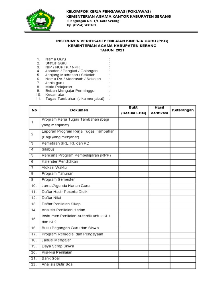 Instrumen Verifikasi PKG | PDF