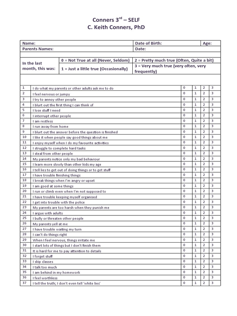 Conners 3rd - Self | PDF