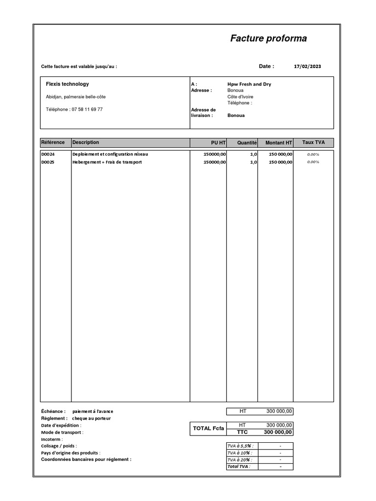 Facture Proforma Flexis Technology | PDF