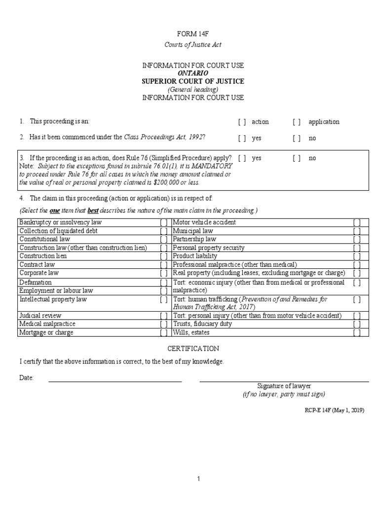Ontario Form 14F Information Sheet | PDF