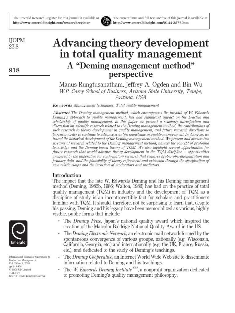 Deming 1 | PDF | Theory | Leadership