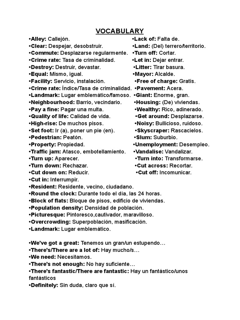 Vocabulario Urbano y Social | PDF