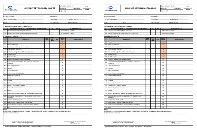 Checklist de verificación vehicular | PDF | Transporte privado ...