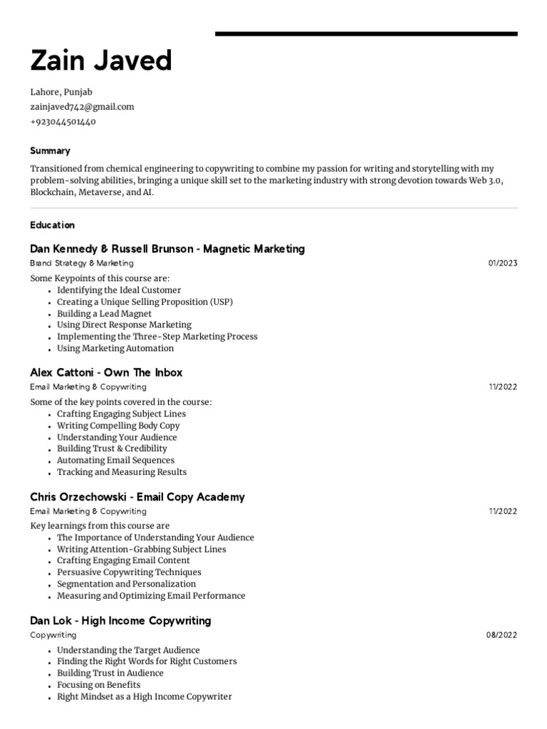 Resume - Zain Javed | PDF | Marketing | Sales