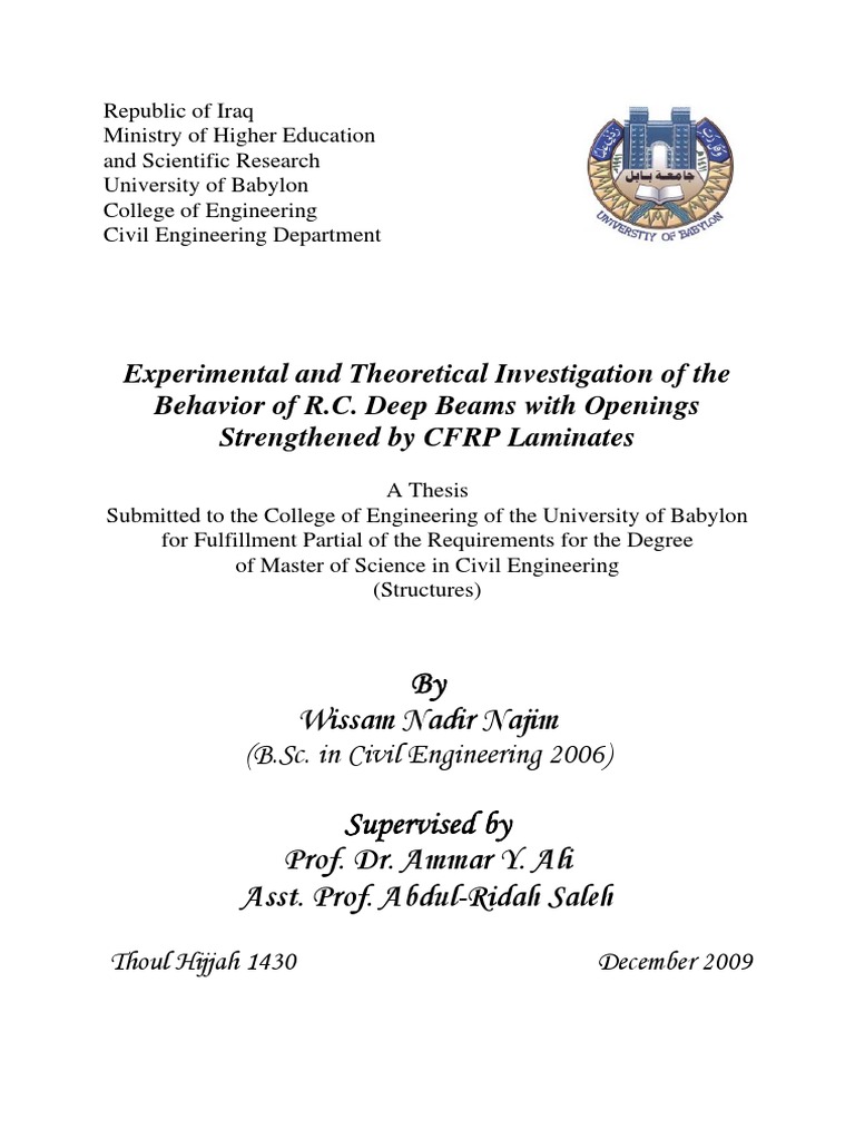 By Wissam Nadir Najim Supervised by Prof. Dr. Ammar Y. Ali Asst. Prof. Abdul-Ridah Saleh | PDF ...