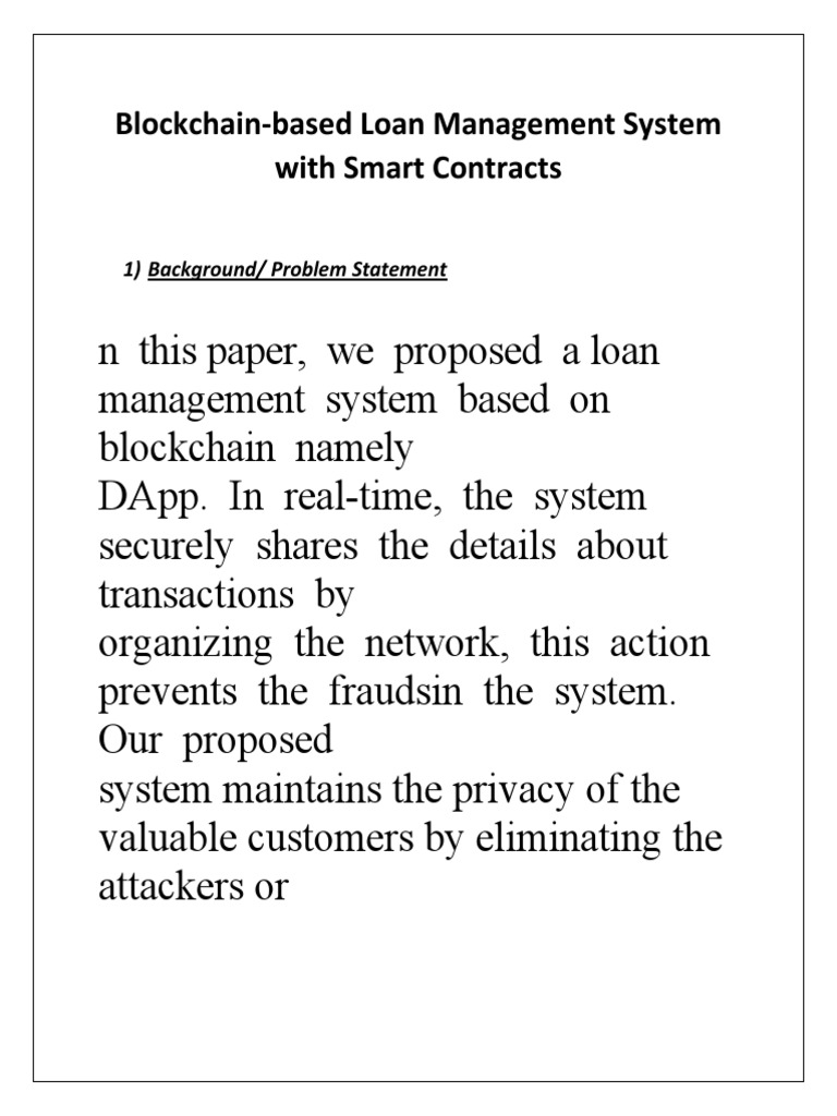Blockchain-Based Loan Management System With Smart Contracts | PDF ...