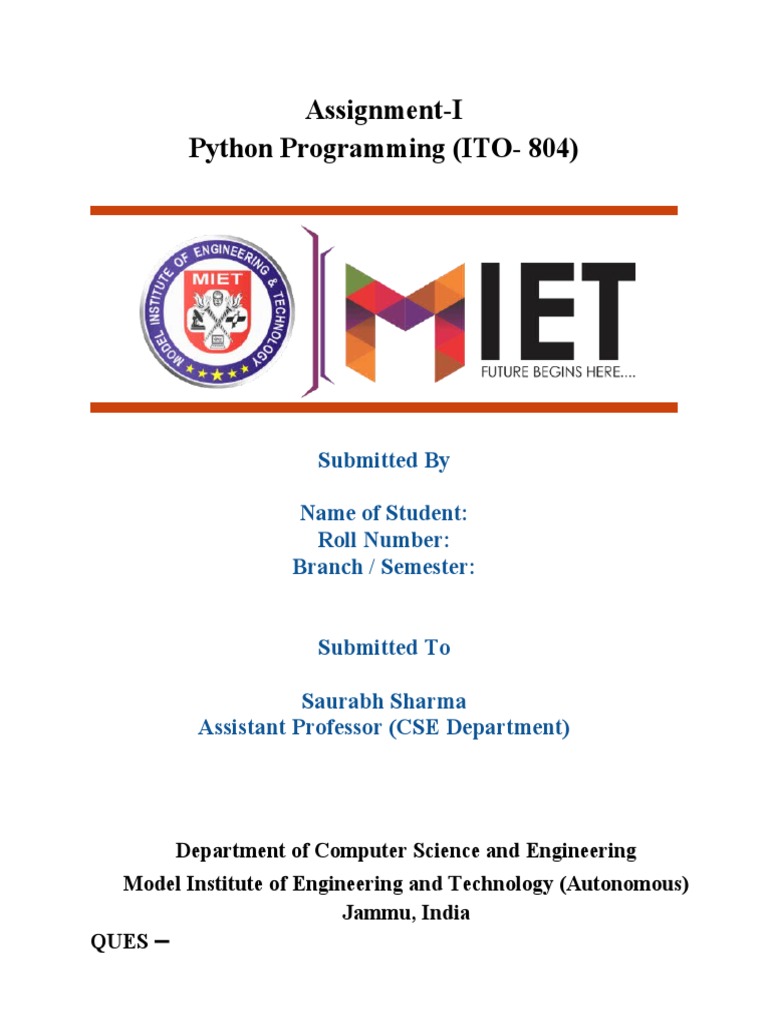 Assignment-I Python Programming (ITO-804) | PDF