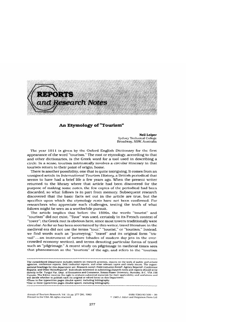 An Etymology of "Tourism": Neil Leiper | PDF