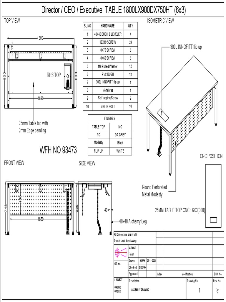 Cabin Table 1800LX900D | PDF | Screw | Mechanical Engineering