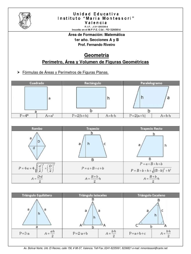 Geometría - Perímetro, Área y Volumen de Figuras Geométricas | PDF ...