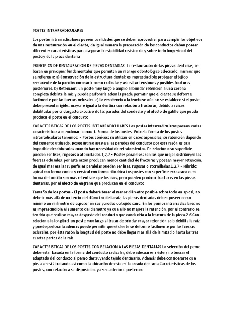 Postes Intrarradiculares: Guía Clínica | PDF | Tornillo | Diente