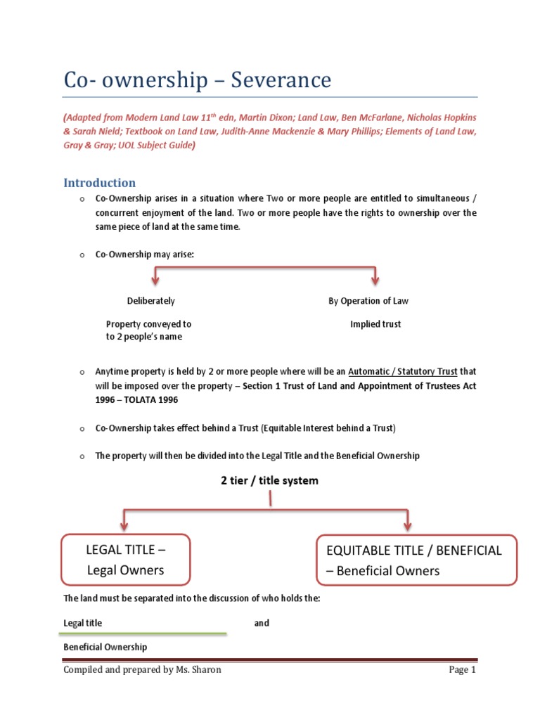 PropertyLand Law - Co-Ownership Severance - SC | PDF | Concurrent ...