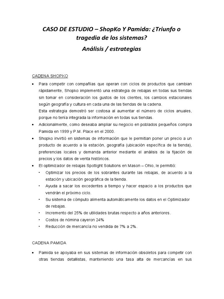 Caso de Estudio - Shopko Y Pamida: ¿Triunfo O Tragedia de Los Sistemas ...