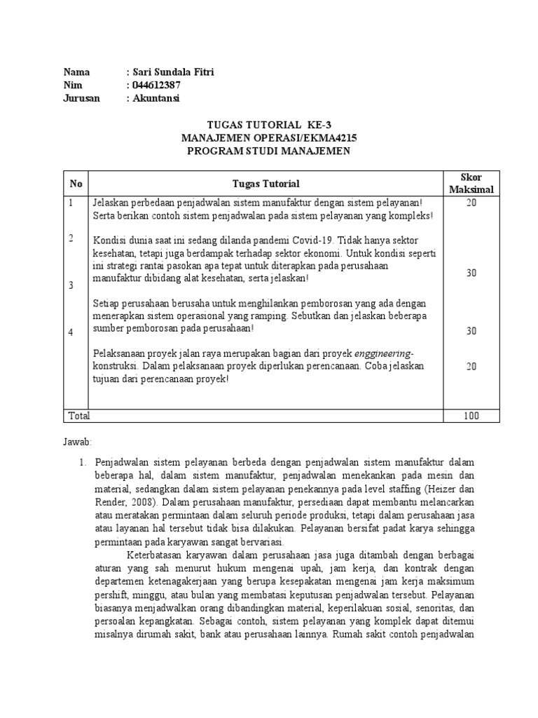 TUGAS 3 Manaj. Operasi | PDF