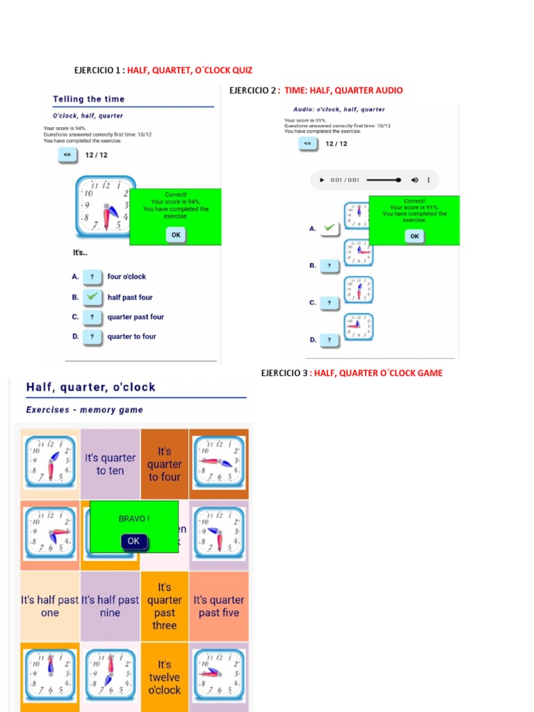 Ejercicios de Telling the Time en Inglés | PDF