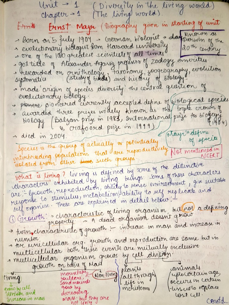 Chapter 1 The Living World Notes | PDF