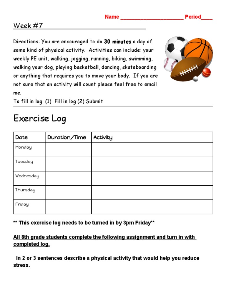 8th Grade Weekly Exercise Log | PDF | Career & Growth