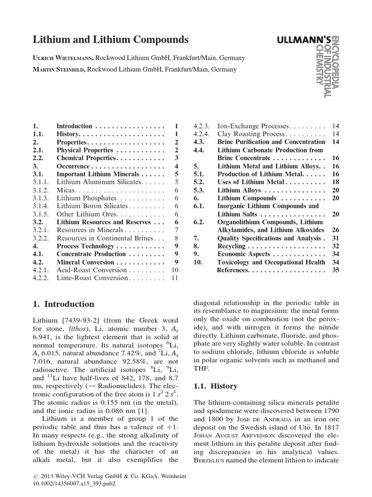 Lithium and Lithium Compounds | PDF | Lithium | Ammonia
