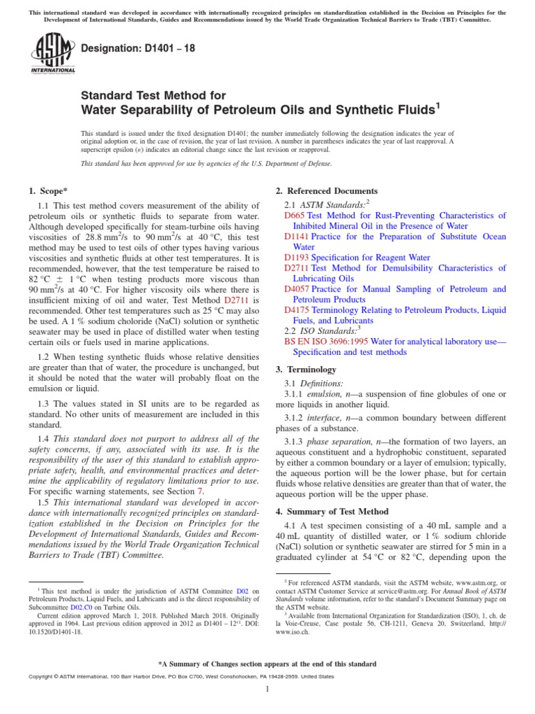 Astm D1401 2018 | PDF