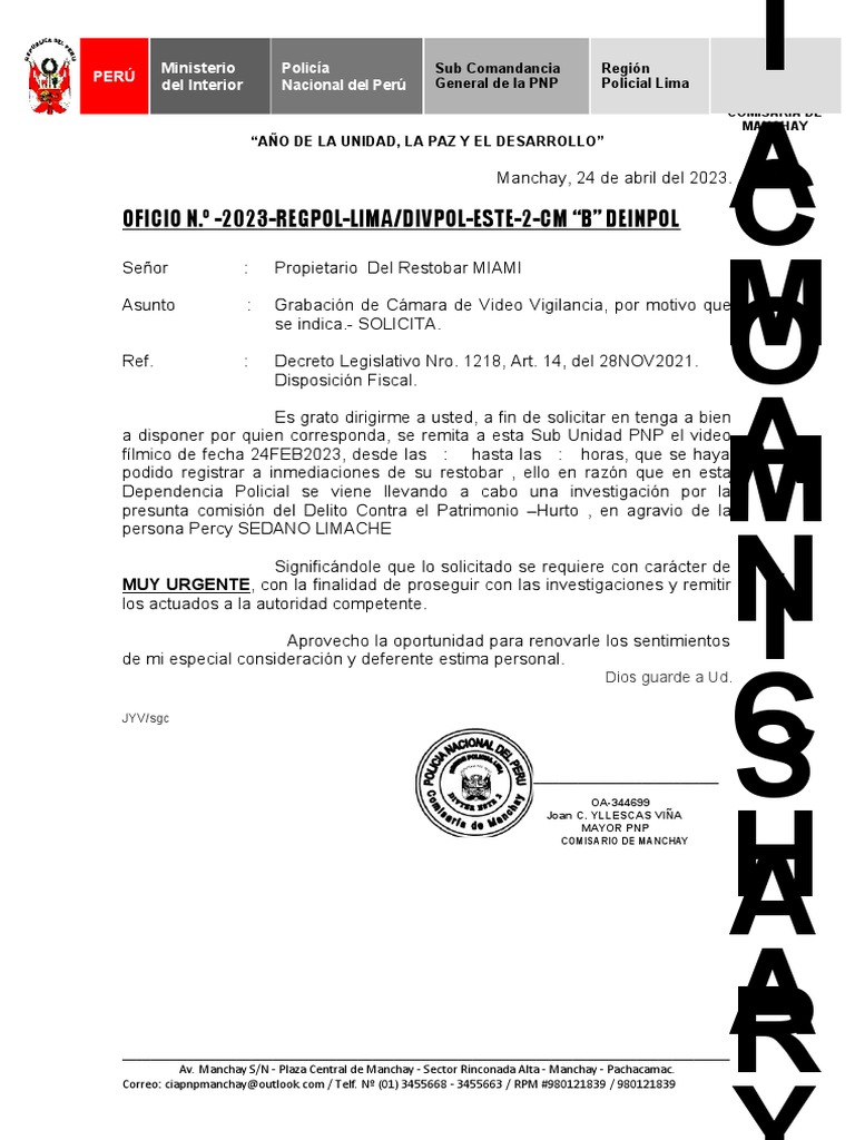Oficio Municipalidad 24444 | PDF | Policía | Perú