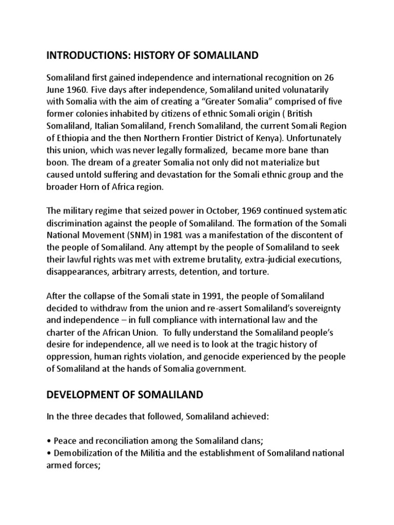 Introductions: History of Somaliland | PDF | Somalia | International ...