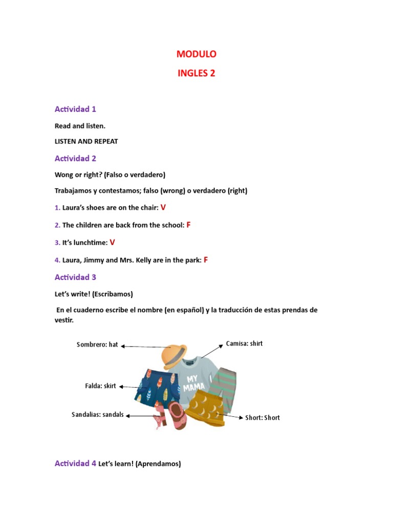 Modulo Ingles.2. | PDF | Softlines (venta minorista) | Ropa