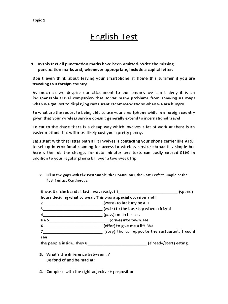 English Test - Tema 1 | PDF