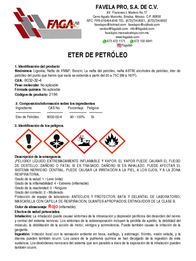 Eter-De-Petroleo SDS | PDF | Agua | Incendios