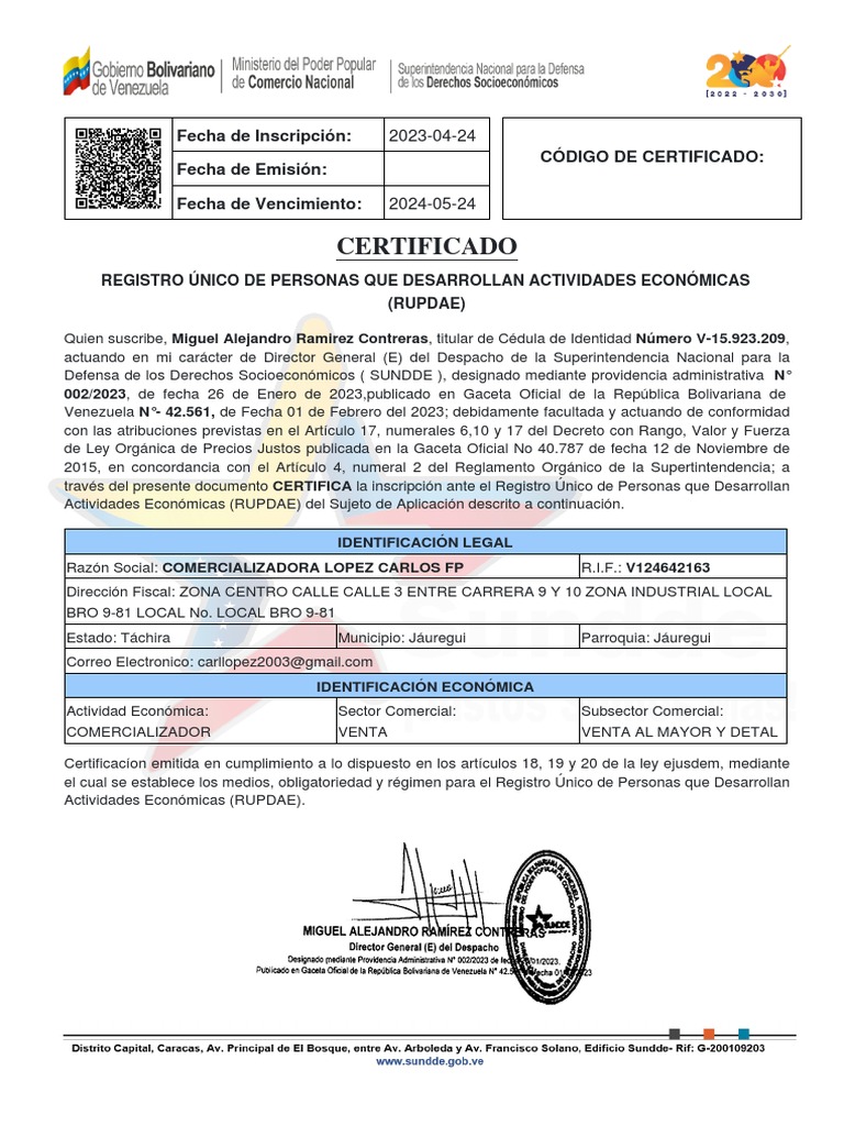 Certificado Rupdae | PDF