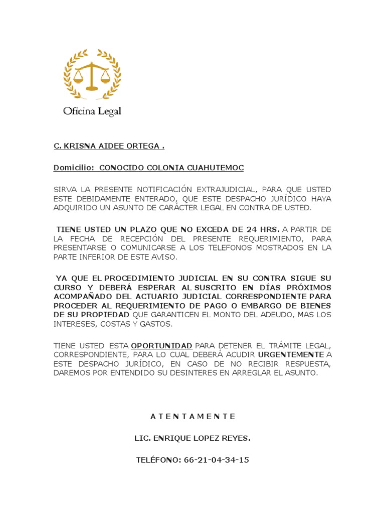 Carta Cobro Extrajudicial | PDF