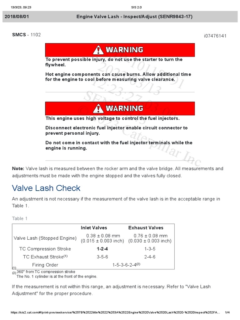 Engine Valve Lash - Inspect Adjust (SENR9843-17) | PDF