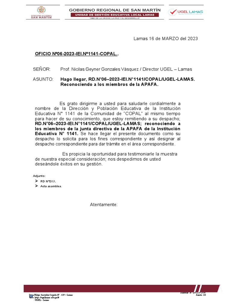 Oficio Conformacion de Apafa | PDF | Gobierno